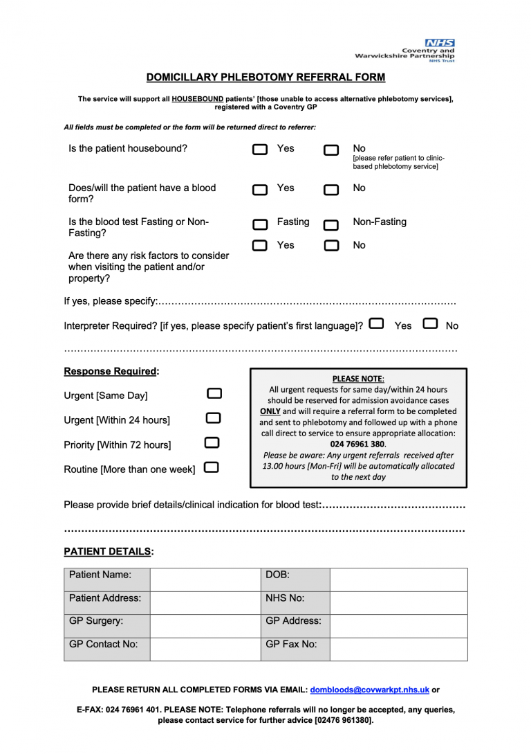 Blood Test Appointments (Urgent, Online and Domiciliary Requests) – GP ...