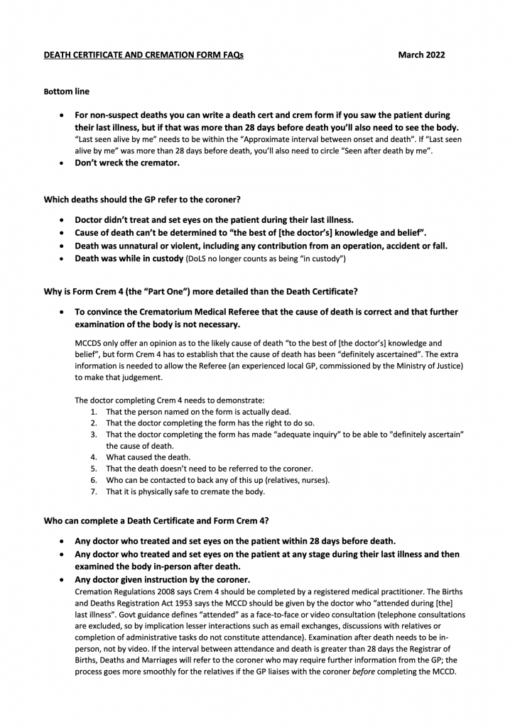Death Certification & Cremation Forms (Arrangements from 25 March 2022 ...