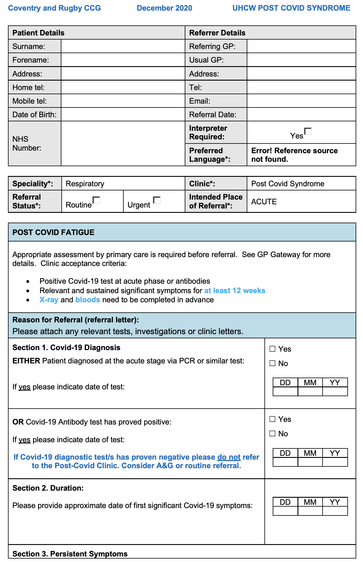 POST COVID SYNDROME (Adult) Local services – GP Gateway