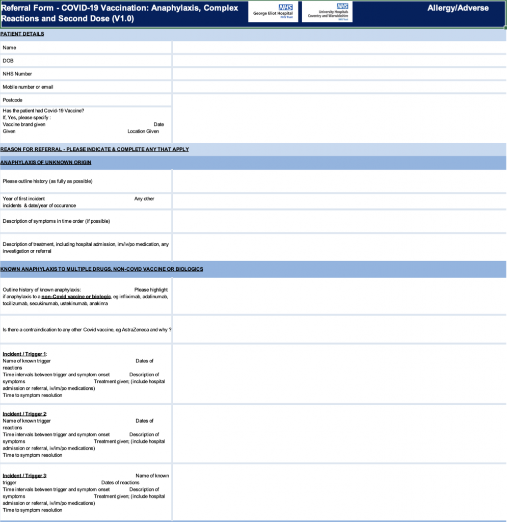 Covid Vaccination Clinic for Complex Reactions (George Eliot Hospital ...