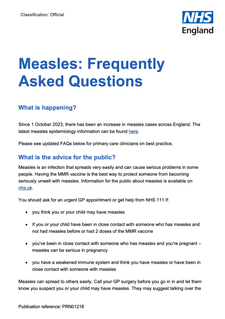 Measles Infection – GP Gateway