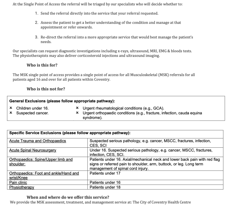 Coventry Integrated Musculoskeletal Service Single Point of Access – GP ...